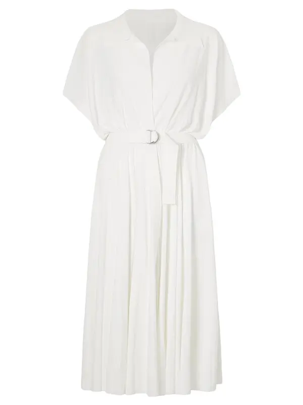 Norma Kamali Belted Pleated Midi Dress - White