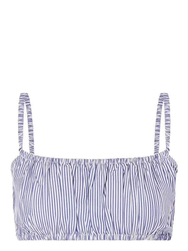 Suzie Kondi Bea Shirred Striped Cotton-poplin Bandeau Top - Blue