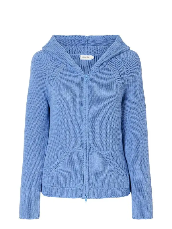 Still Here Bear Knitted Cotton Zip-up Hoodie - Blue