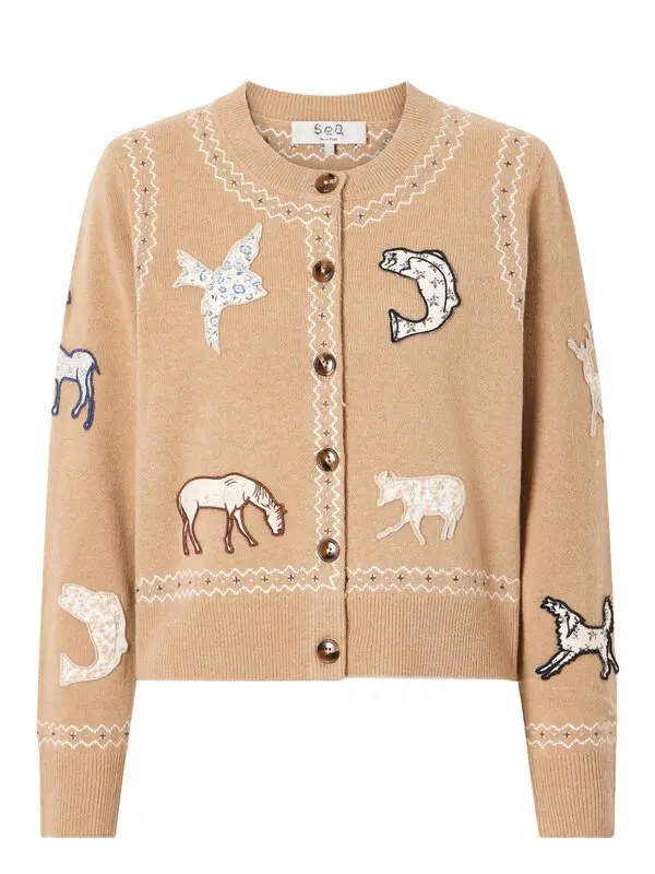 Sea Winslow Appliquéd Wool Cardigan - Beige