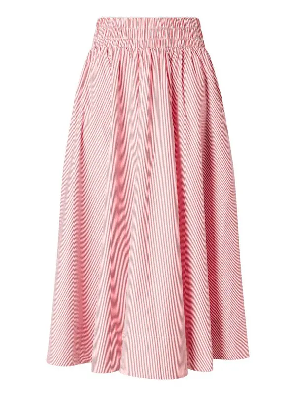Suzie Kondi Shirred Striped Cotton-poplin Midi Skirt - Pink