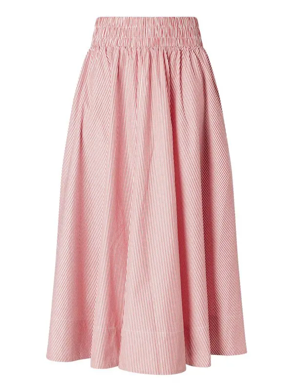 Suzie Kondi Shirred Striped Cotton-poplin Midi Skirt - Pink