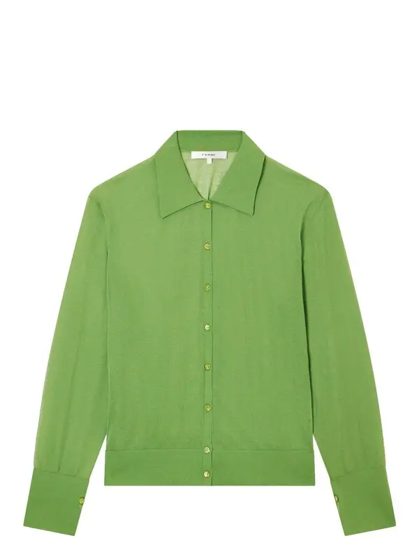 FRAME The Collared Cardigan Cotton-blend Cardigan - Green