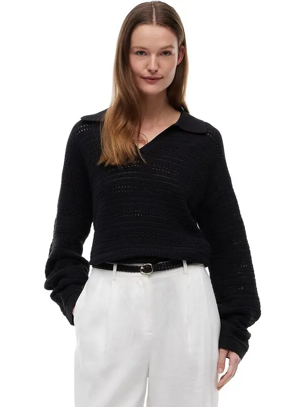 Tommy Hilfiger Relaxed Fit Crochet Sweater Polo - Black