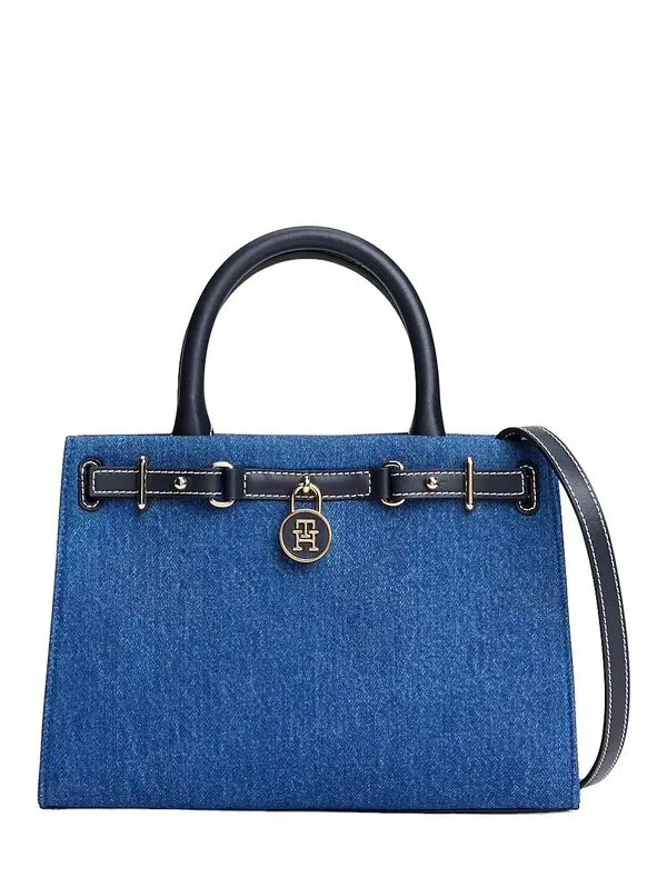 Tommy Hilfiger Denim Mini Tote Bag With Monogram Padlock - Medium Wash Denim