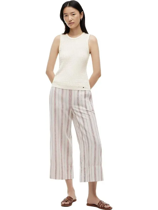 Tommy Hilfiger Stripe Linen-blend Cropped Wide Leg Pant - Ecru