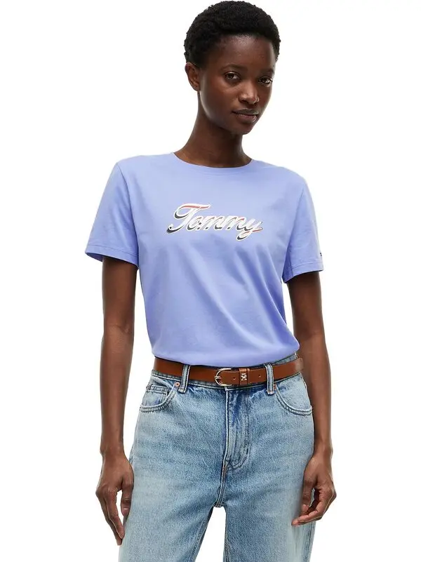 Tommy Hilfiger Foiled Script Logo T-shirt - Thunder Lilac