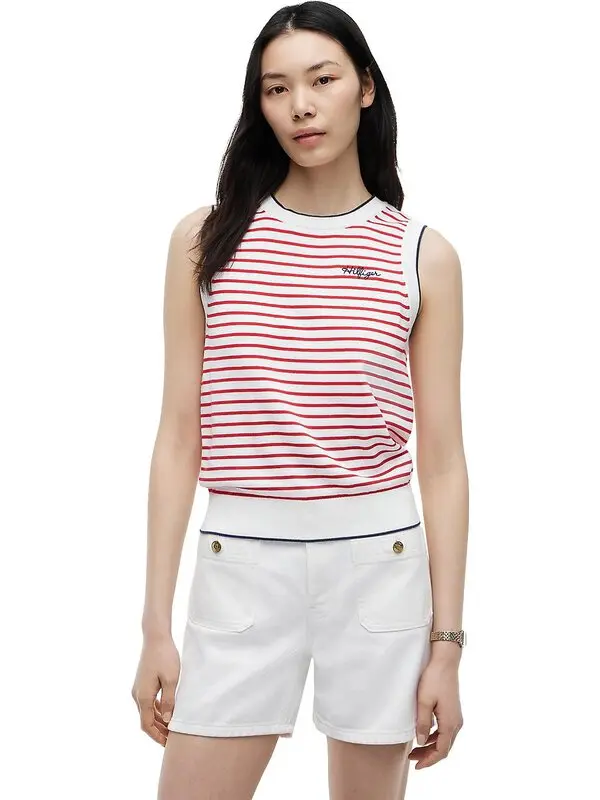 Tommy Hilfiger Striped Script Logo Sweater Vest - Primary Red
