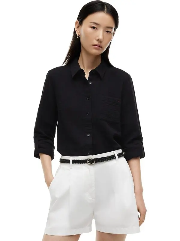 Tommy Hilfiger Gauze Roll-tab Pocket Shirt - Black