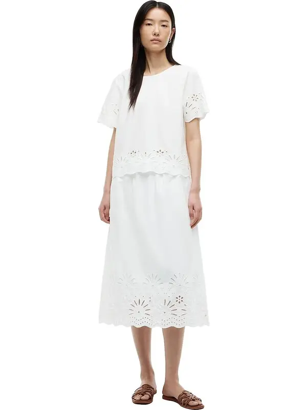Tommy Hilfiger Embroidered Eyelet Poplin Midi Skirt - Optic White