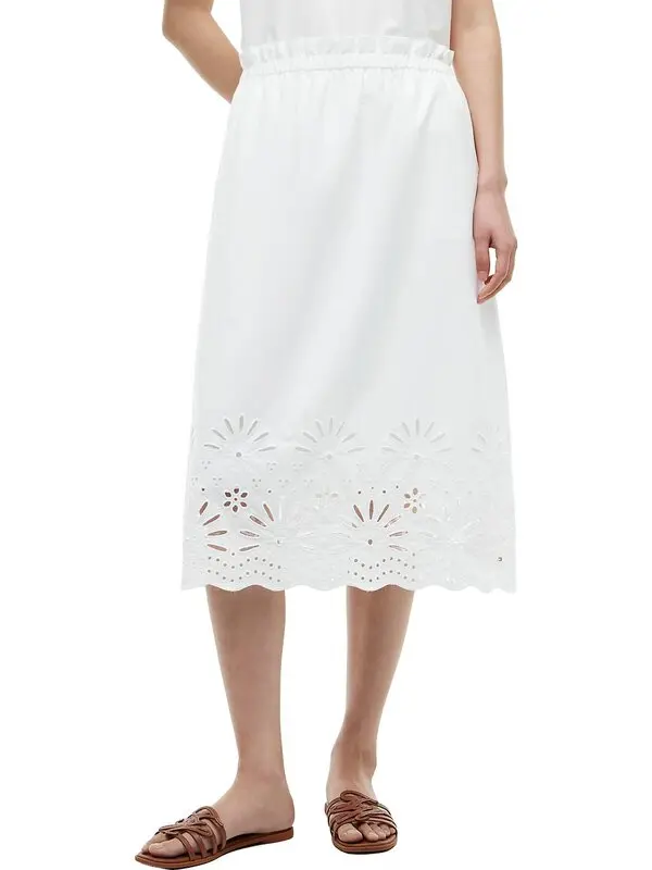 Tommy Hilfiger Embroidered Eyelet Poplin Midi Skirt - Optic White