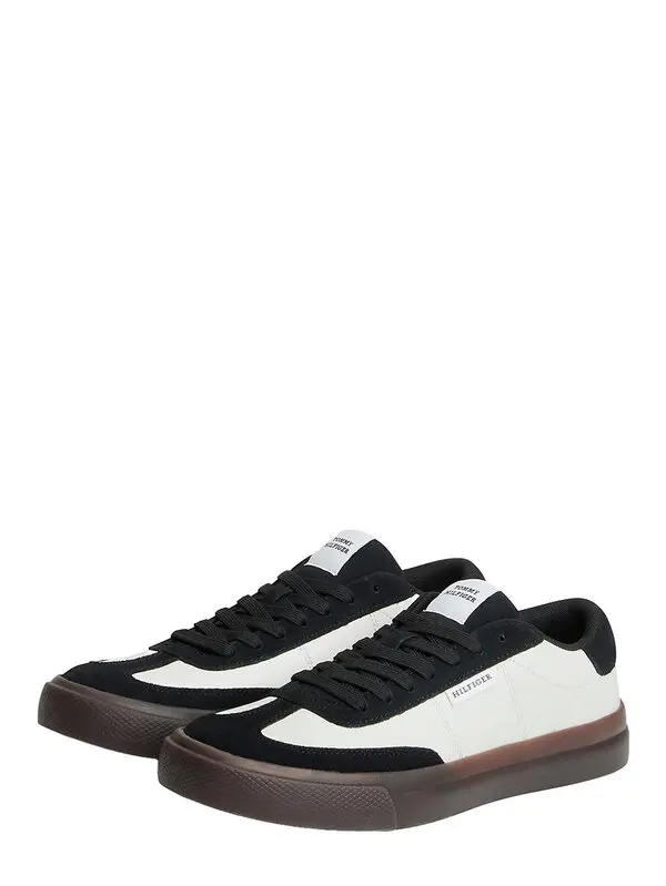 Tommy Hilfiger Suede And Leather Vulcanized Sneakers - Ecru