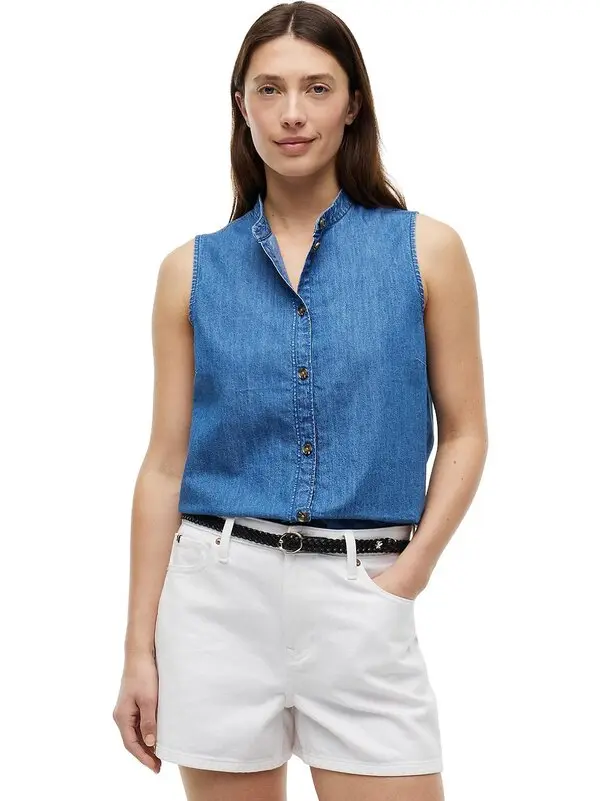 Tommy Hilfiger Sleeveless Chambray Button-up Shirt - Medium Wash