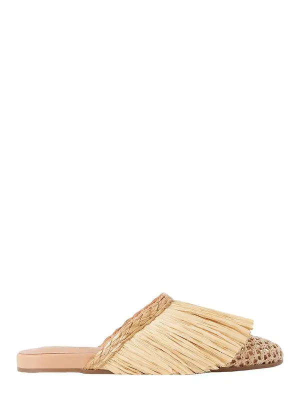 ANCIENT GREEK SANDALS Fringe Raffia Slip-on Flats - Neutrals