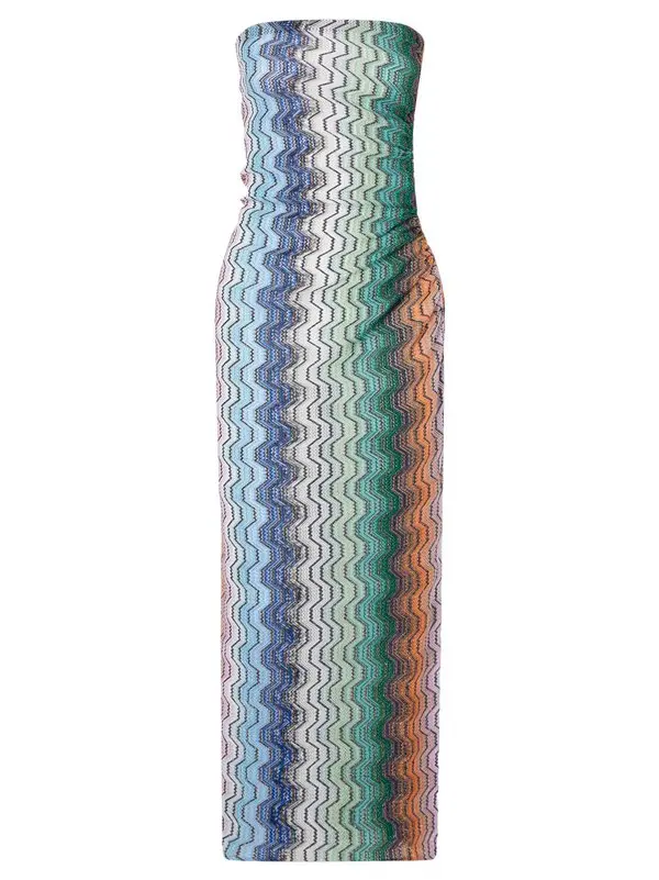 Missoni Strapless Striped Metallic Crochet-knit Coverup - Blue