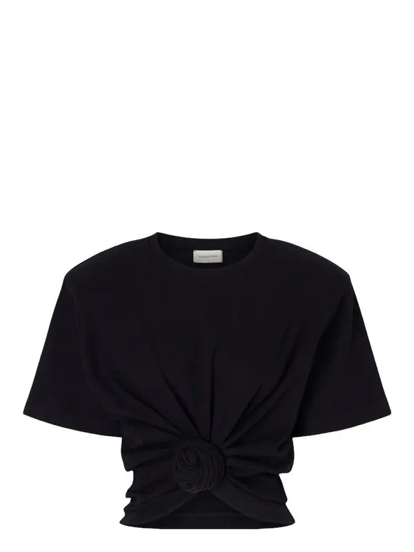 Magda Butrym Gathered Ribbed Cotton-blend T-shirt - Black