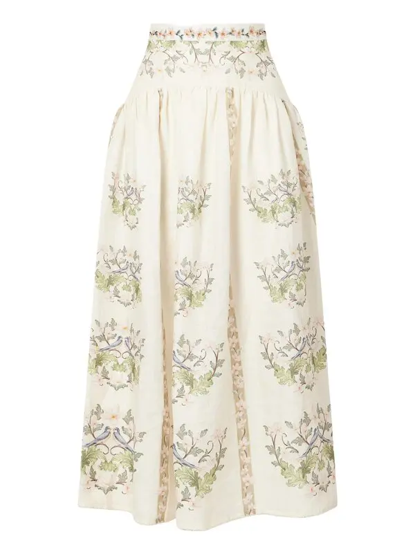 Agua Bendita Curua Anhelo Floral Linen Midi Skirt - Neutrals