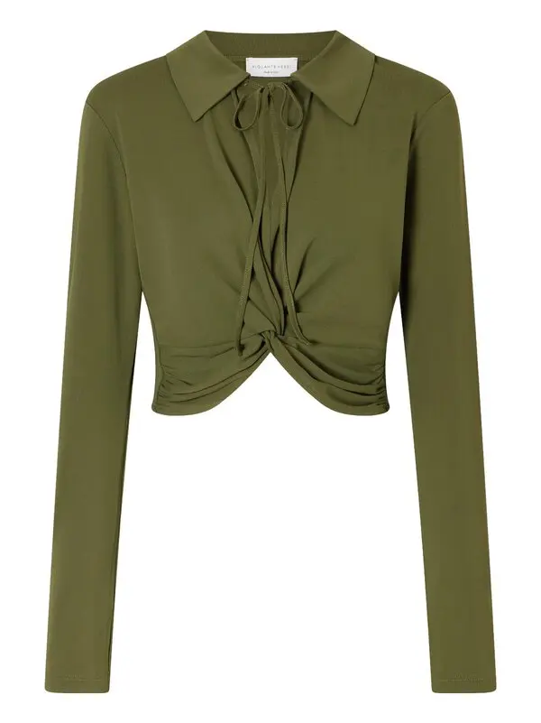 VIOLANTE NESSI Gathered Knotted Cropped Top - Green