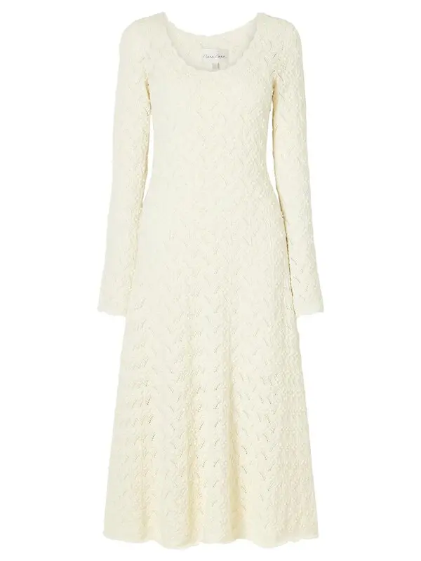 Cara Cara Avril Pointelle Knit Cotton Midi Dress - Neutrals