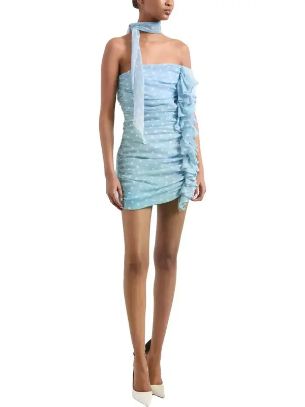 Nina Ricci Polka-dot Ruffled Mini Dress - Blue