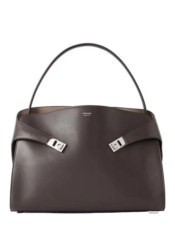 FERRAGAMO Hug Medium Leather Tote - Brown