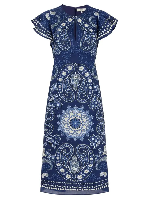 Sea Emelina Paisley-printed Ramie Midi Dress - Blue