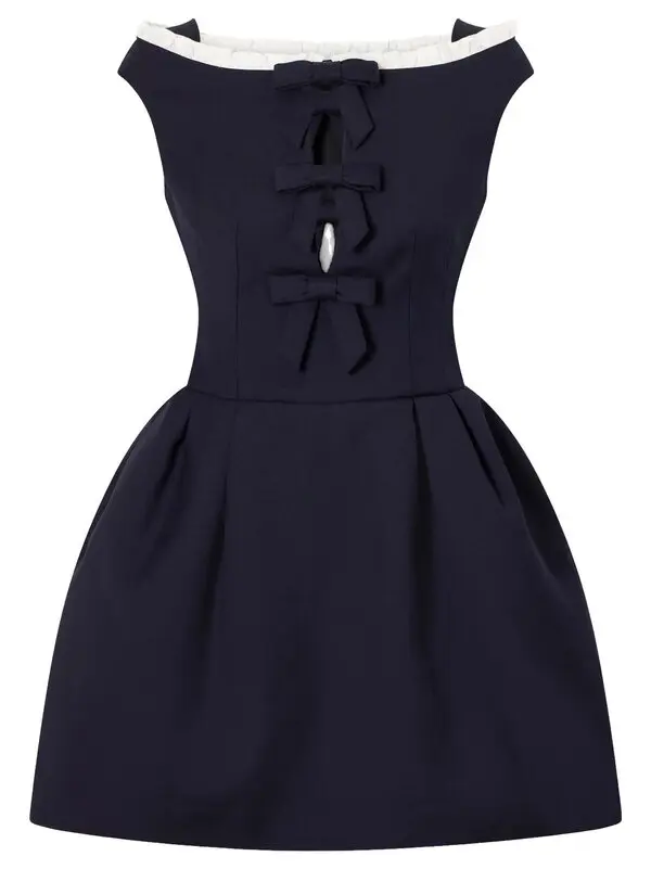 SHUSHU/TONG Bow Cut-out Wool Mini Dress - Navy
