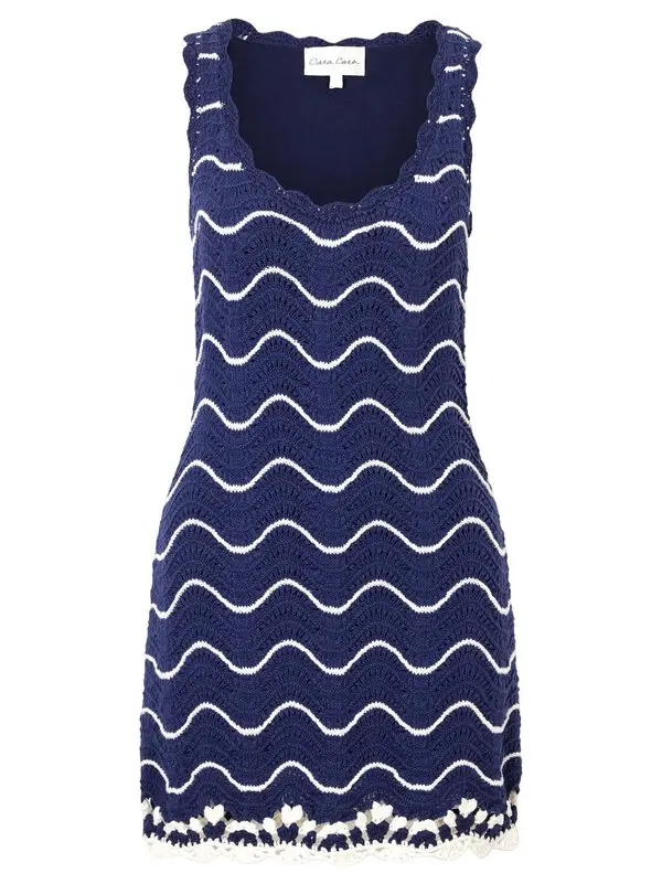 Cara Cara Orel Scalloped Striped Cotton Knit Mini Dress - Blue