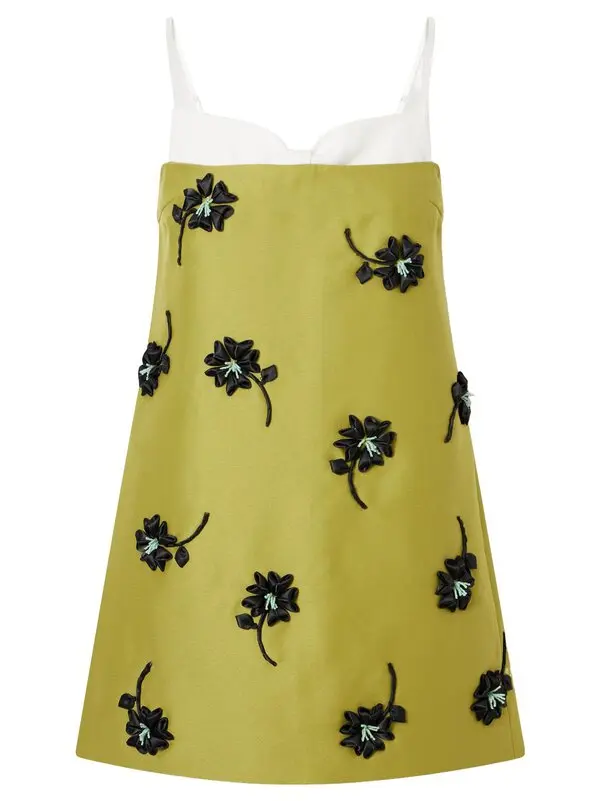 SHUSHU/TONG Corseted Floral Appliqué Mini Dress - Green