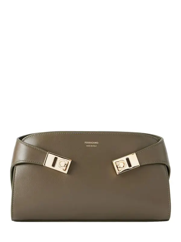 FERRAGAMO Hug Embellished Textured-leather Shoulder Bag - Green