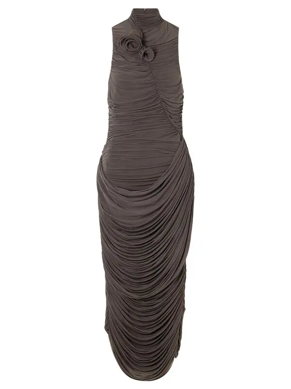Magda Butrym Appliquéd Stretch-jersey Midi Dress - Brown