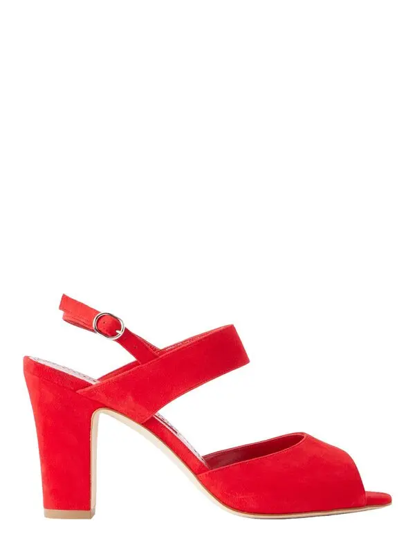 Manolo Blahnik Khiko Suede Block Heel Sandals - Red