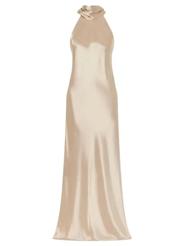 Galvan Sienna Satin Halterneck Gown - Gold