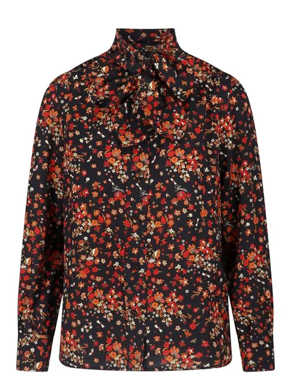 Gucci Multicolor Floral Print Silk Shirt With Tie Detail - Multi