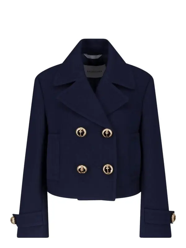 Balenciaga Cropped Double-breasted Caban Jacket - Blue