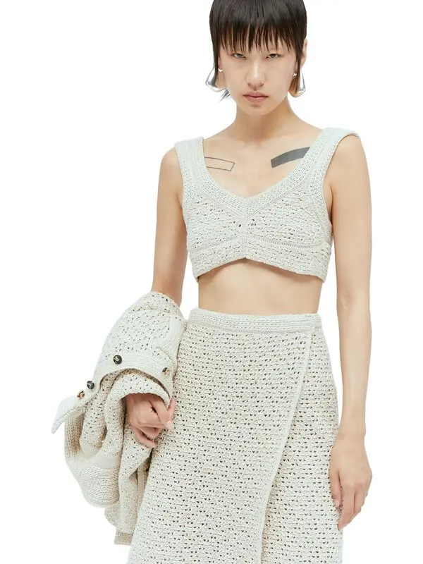 Bottega Veneta Textured Knit V-neck Crop Top - Cream