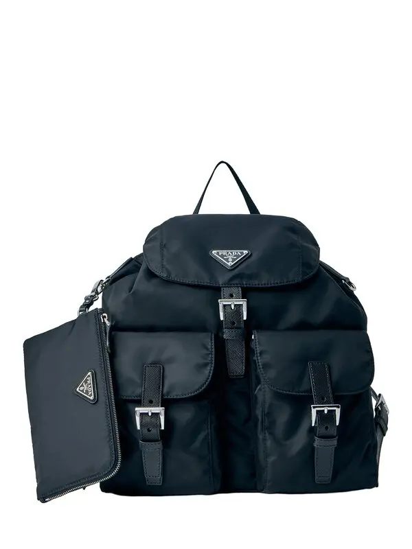 Prada Re-nylon Medium Backpack With Detachable Pouch - Black