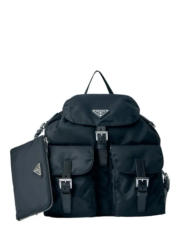 Prada Re-nylon Medium Backpack With Detachable Pouch - Black