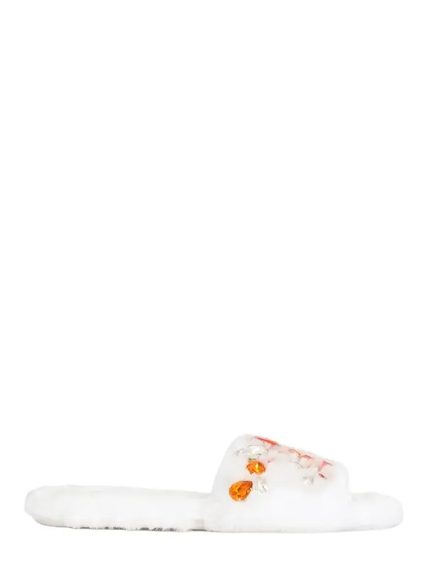Dolce & Gabbana Embellished Faux-fur Slippers - White
