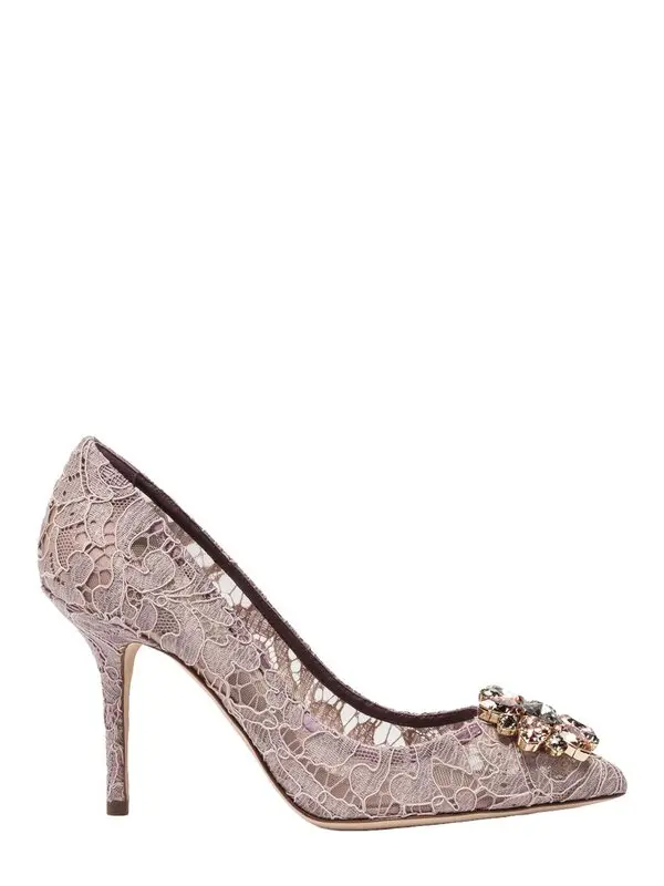 Dolce & Gabbana Lace Pumps With Embellished Brooch - Blush