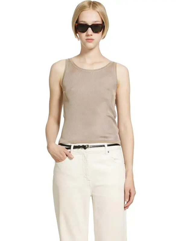 Saint Laurent Ribbed Viscose Tank Top - Beige