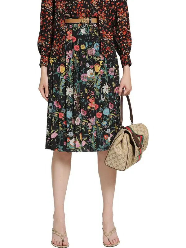 Gucci Printed Silk Midi Skirt - Black