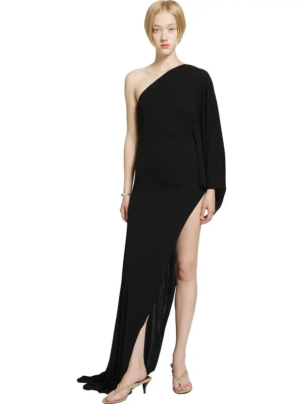 Gucci Asymmetrical Viscose Jersey Long Dress - Black