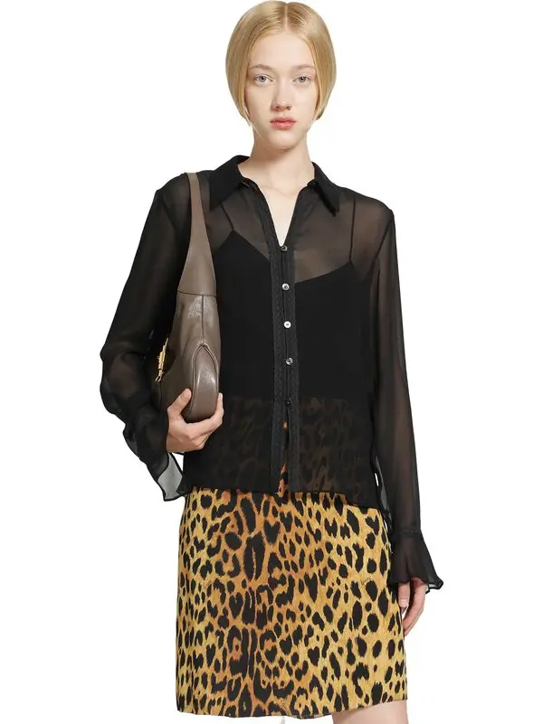 Gucci Silk Georgette Shirt With Lace Trim - Black