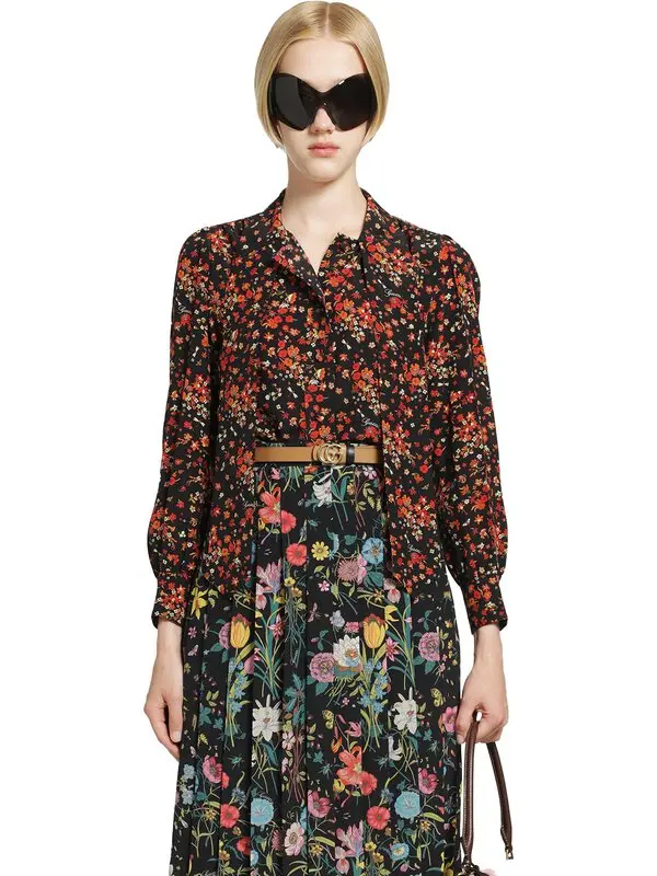 Gucci Floral Print Silk Shirt - Black