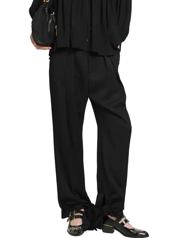 Chloé Pleated Tie-hem Wool Blend Trousers - Black
