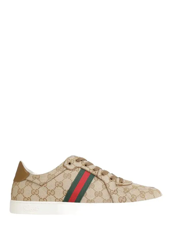 Gucci Gg Canvas Low-top Sneakers With Web Stripe - Beige