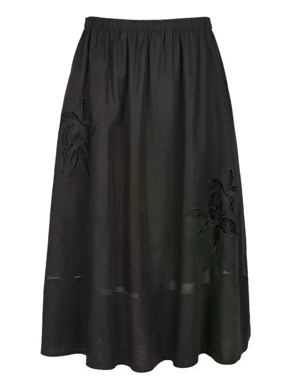 LESS Floral Embroidered Skirt - Black