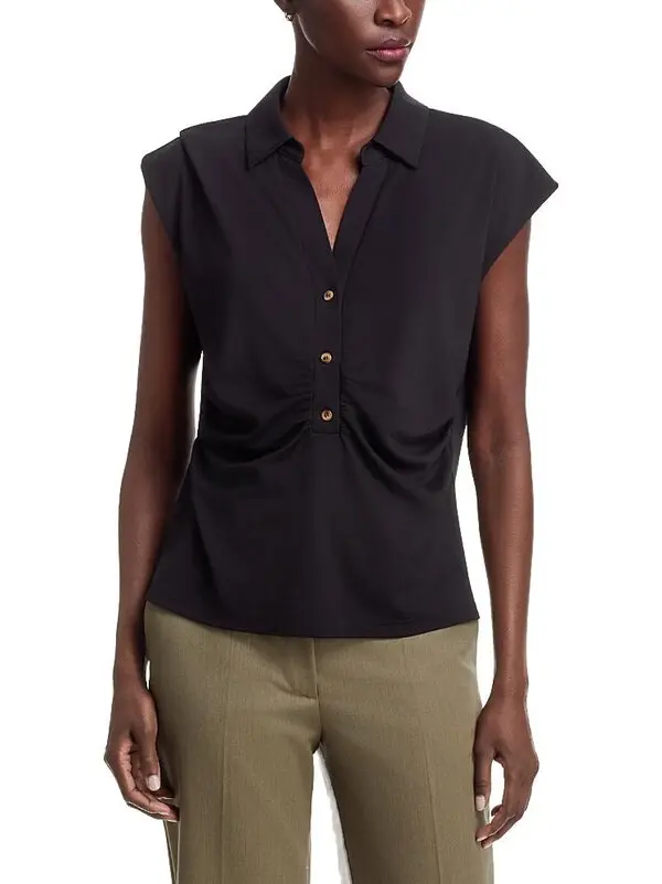 SIONI Short Sleeve Ruched Pullover Top - Black