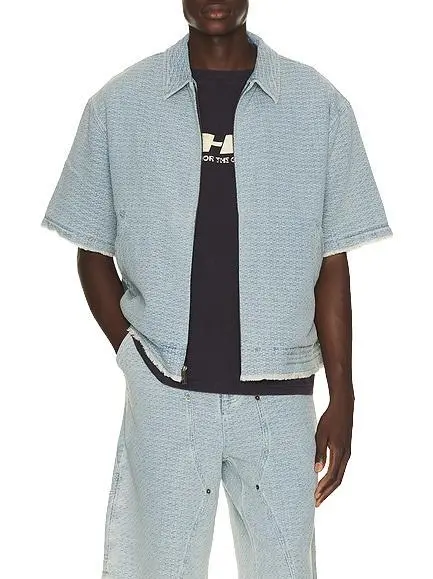 HONOR THE GIFT Vintage Indigo Zip Front Short Sleeve Jacket - Light Indigo